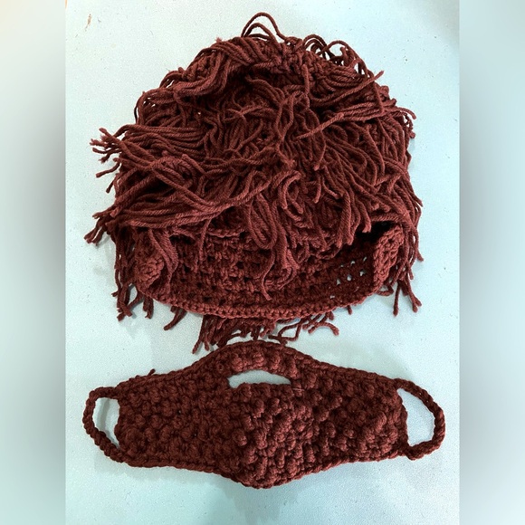 Accessories | Handmade Brown Crochet Hairhat Mustache Beard Mask Set ...
